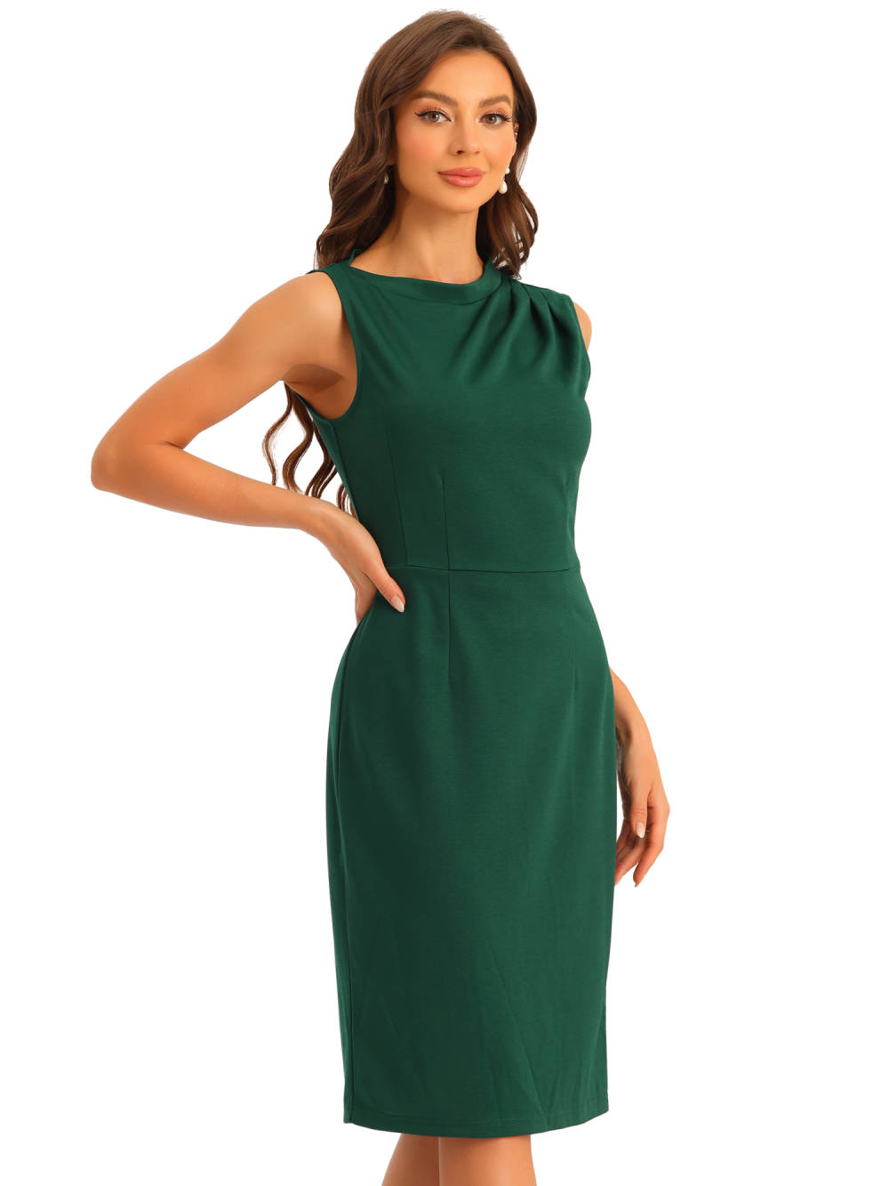 Allegra K - Robe fourreau business sans manches à col rond - Rwco