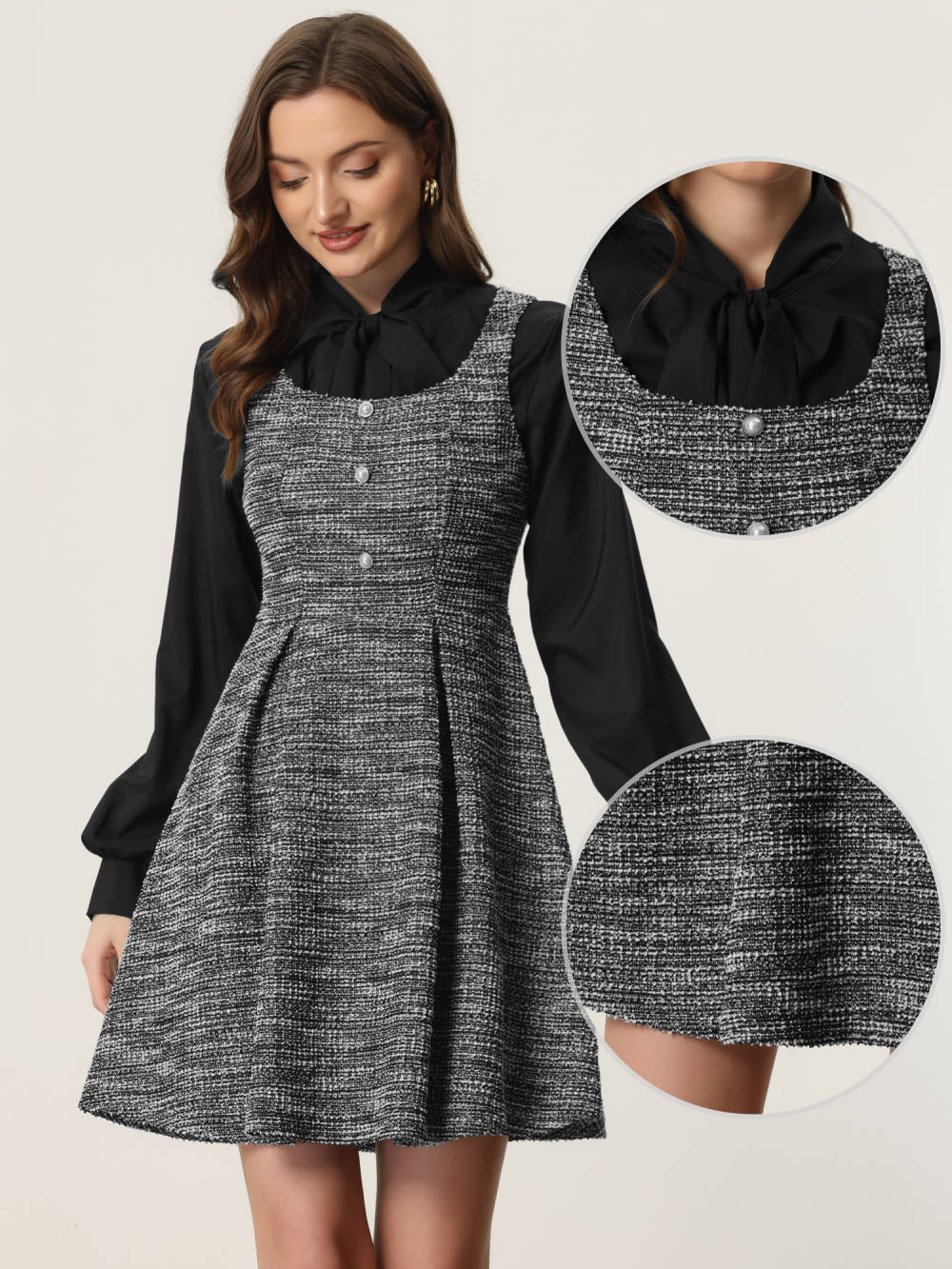 Allegra K - Robe en tweed à carreaux sans manches et ligne A - Rwco