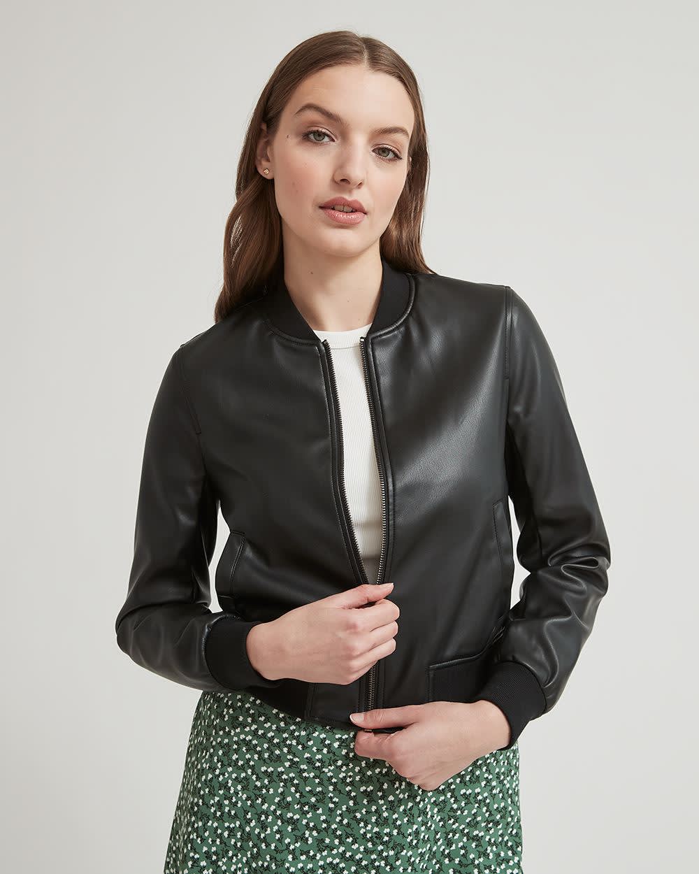 Faux Leather Cropped Bomber Jacket | RW&CO.