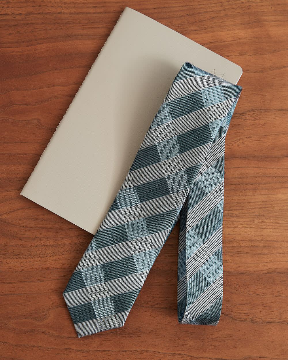 Regular Checkered Mint Blue Tie | RW&CO.