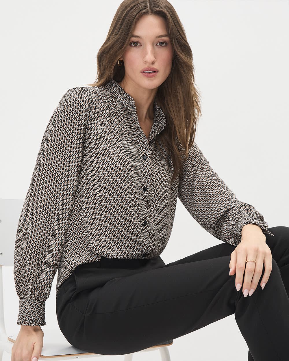 Silky Crepe Long-Sleeve Buttoned-Down Blouse | RW&CO.