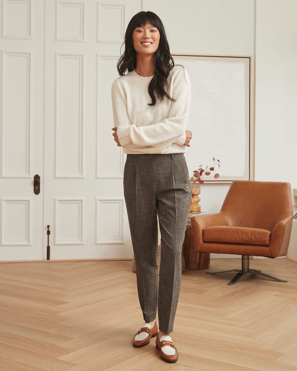 Fancy Knit Crew Neck Sweater With Puffed Sleeves | RW&CO.