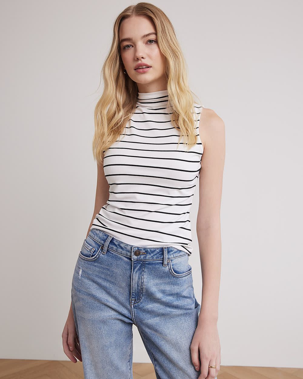 Sleeveless Mock-Neck Striped Bodycon Top | RW&CO.