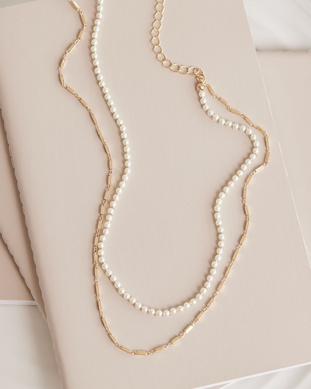 Short Two-Chain Necklace with Pearls | RW&CO.
