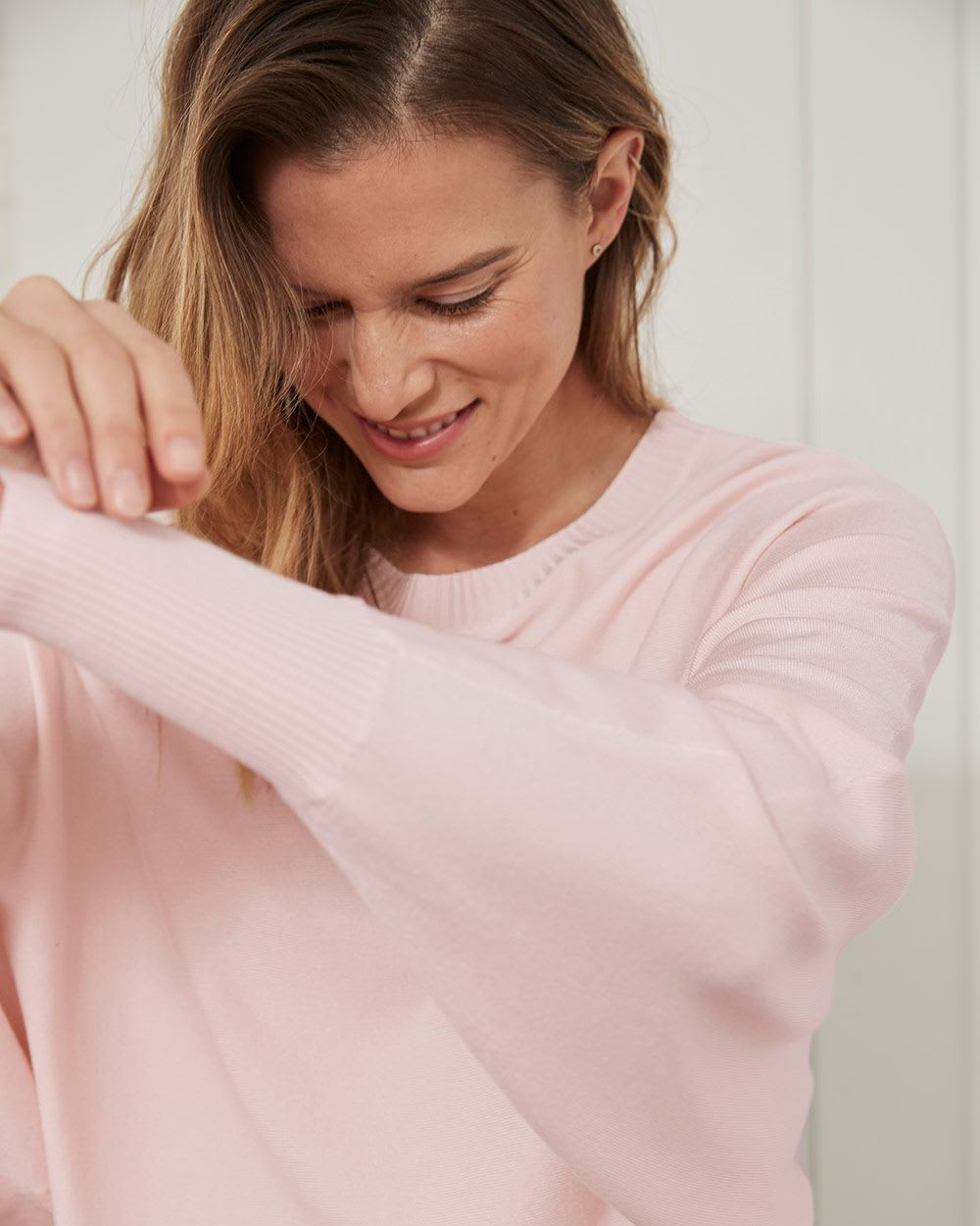 Cropped Boat-Neck Batwing Sleeve Pullover Sweater | RW&CO.