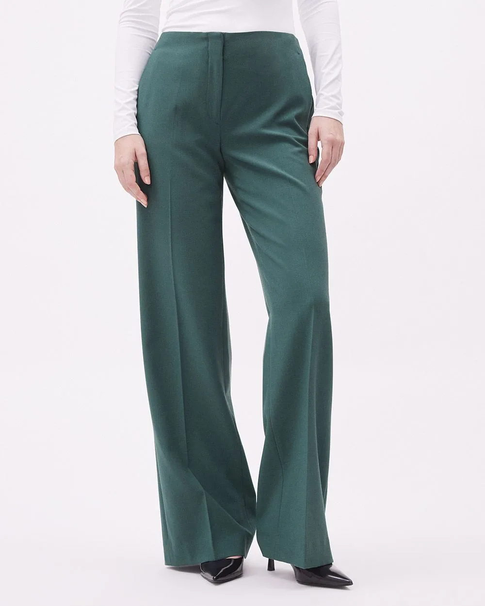 Dark Green Wide-Leg Mid-Rise Pant | RW&CO.