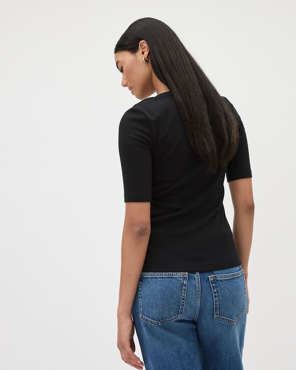 Elbow-Sleeve V-Neck Fitted Ribbed Tee | RW&CO.