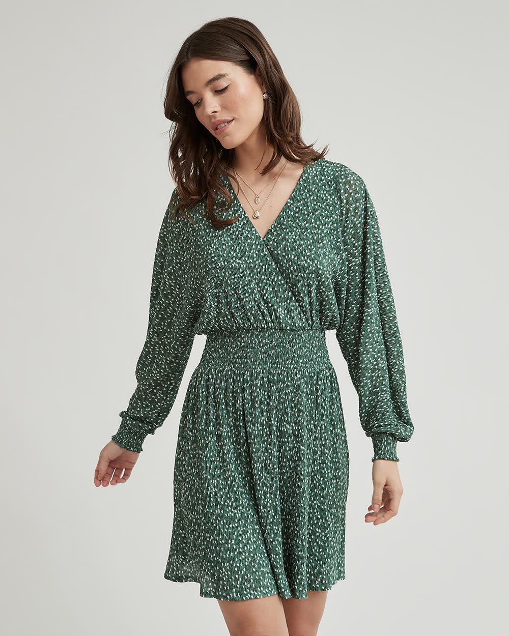Knit Plissé Fit and Flare Long Sleeve Dress | RW&CO.