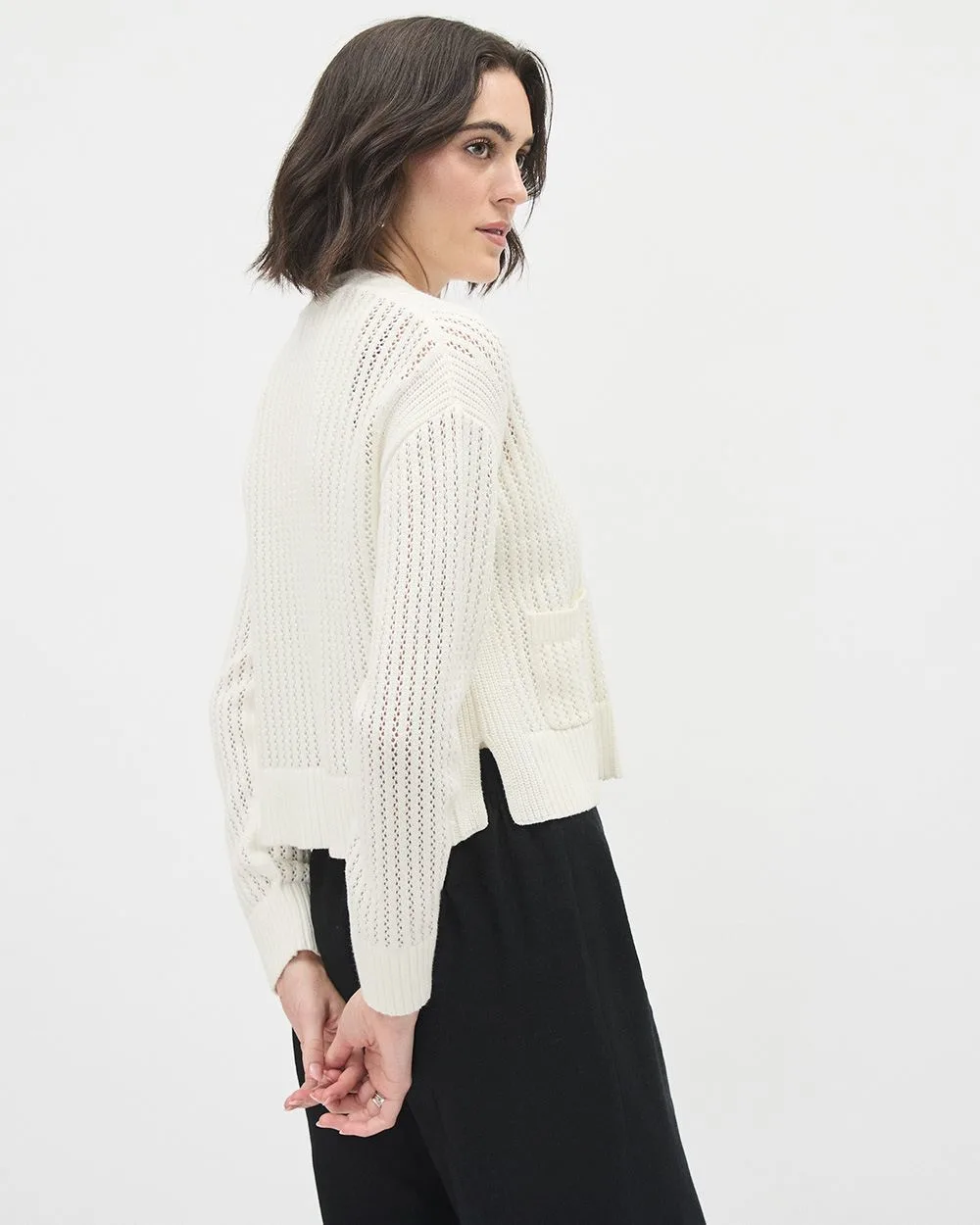 Long-Sleeve Cropped Open Cardigan with Fancy Stitches | RW&CO.
