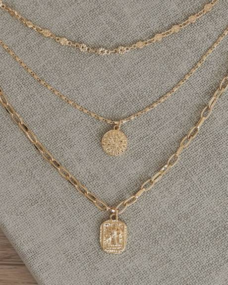 Collier Multi-Chaînes Plaqué Or 14K avec Pendentifs de Pièce de Monnaie ...