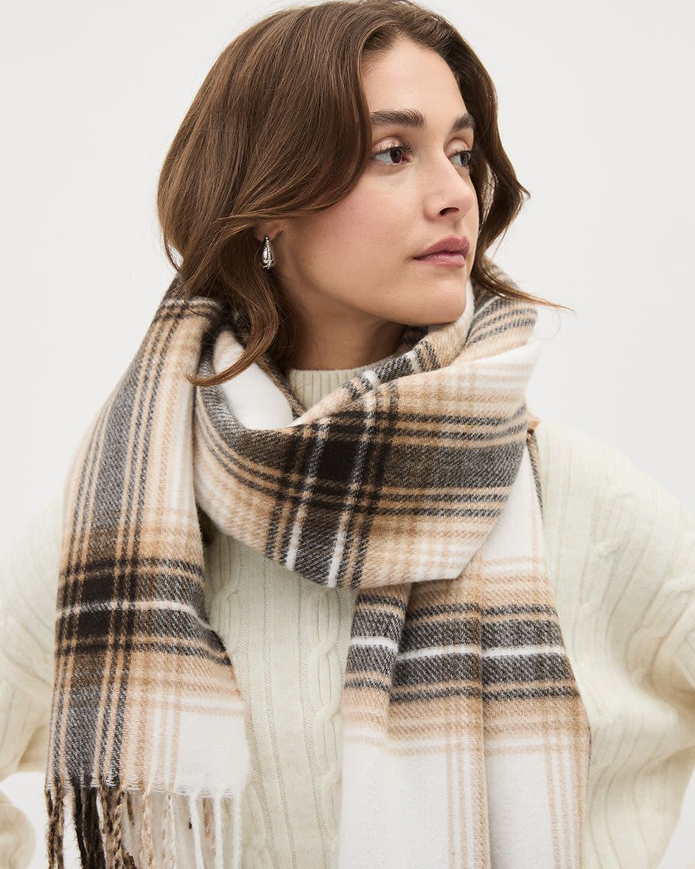Plaid Large Scarf with Fringes | RW&CO.